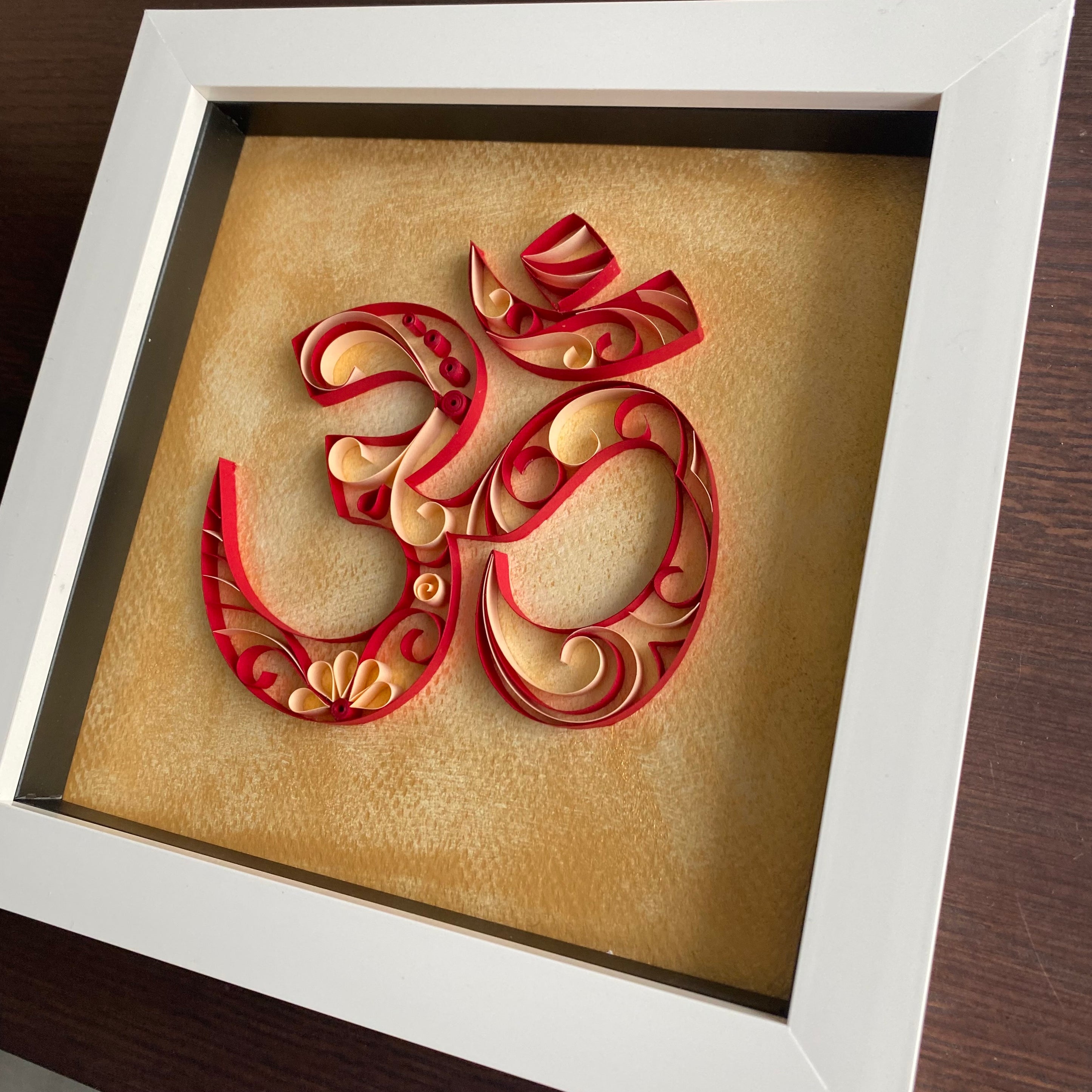 Red Aum (Om) on gold background – Paper Petal Craft