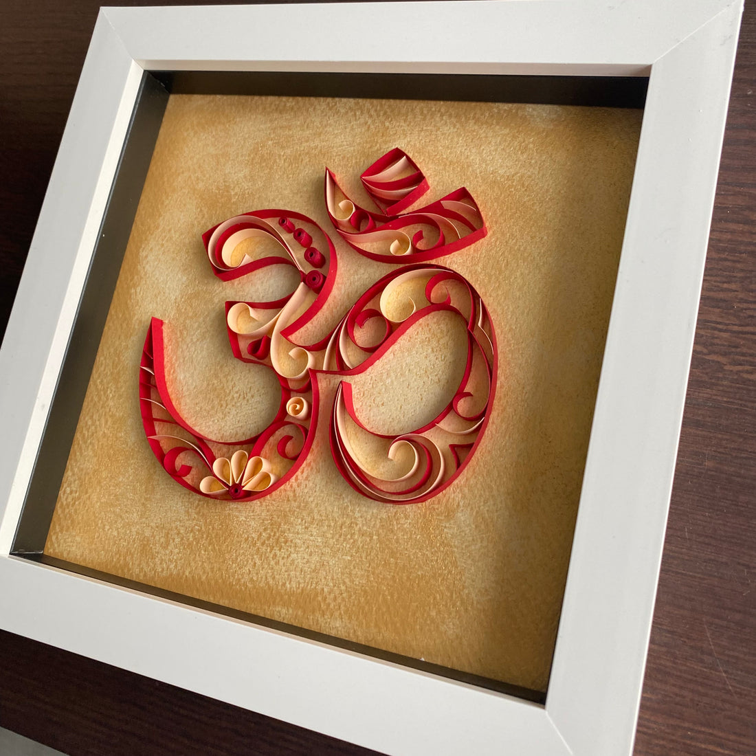 Red Aum (Om) on gold background – Paper Petal Craft