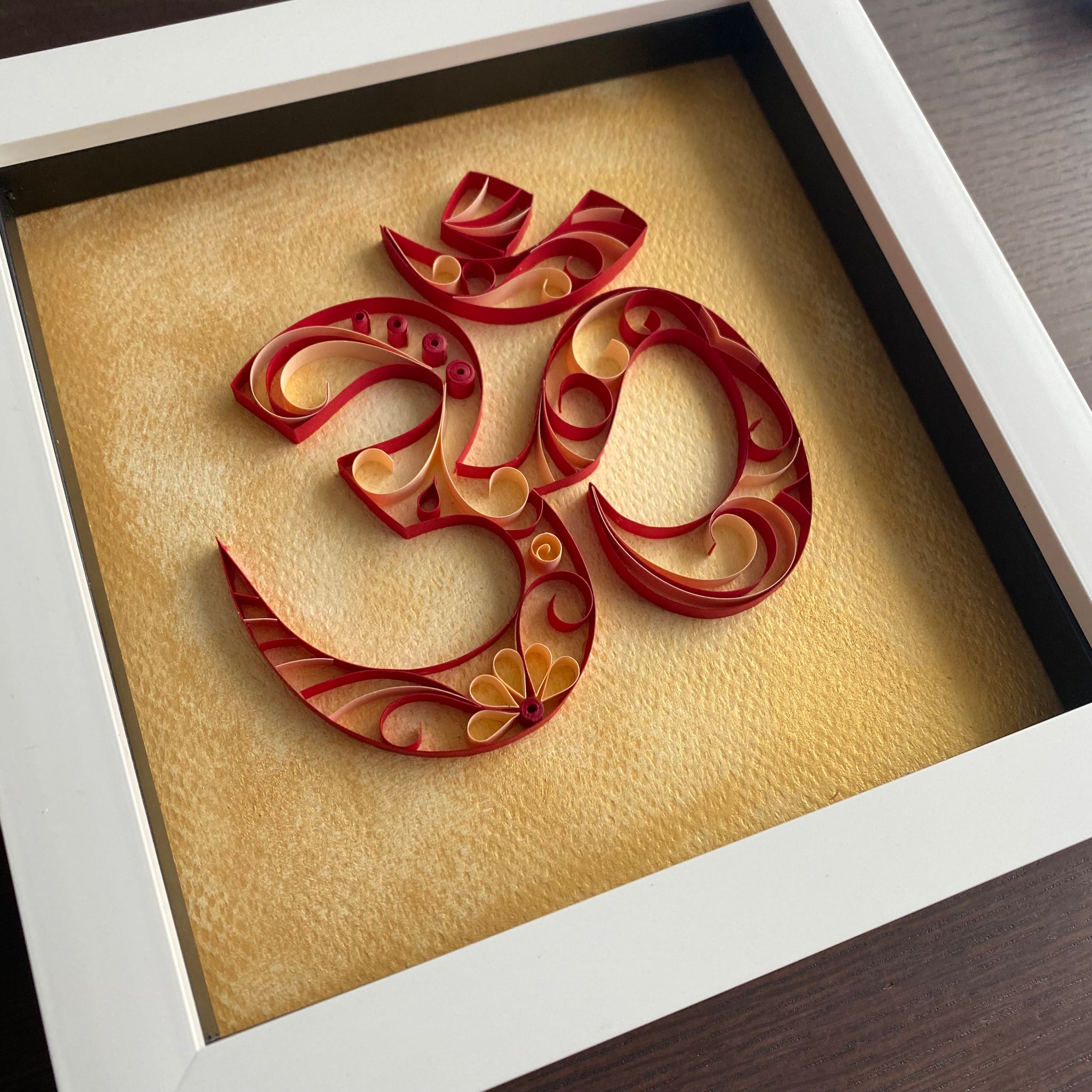 Red Aum (Om) on gold background – Paper Petal Craft